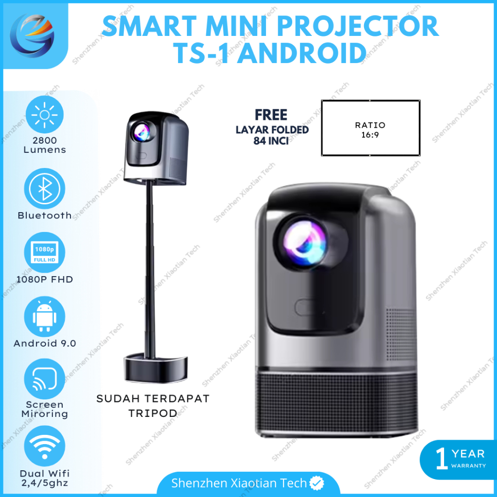 Jual Smart Proyektor Mini LED TS-1 Android Wifi 2800 Lumens | Proyektor ...