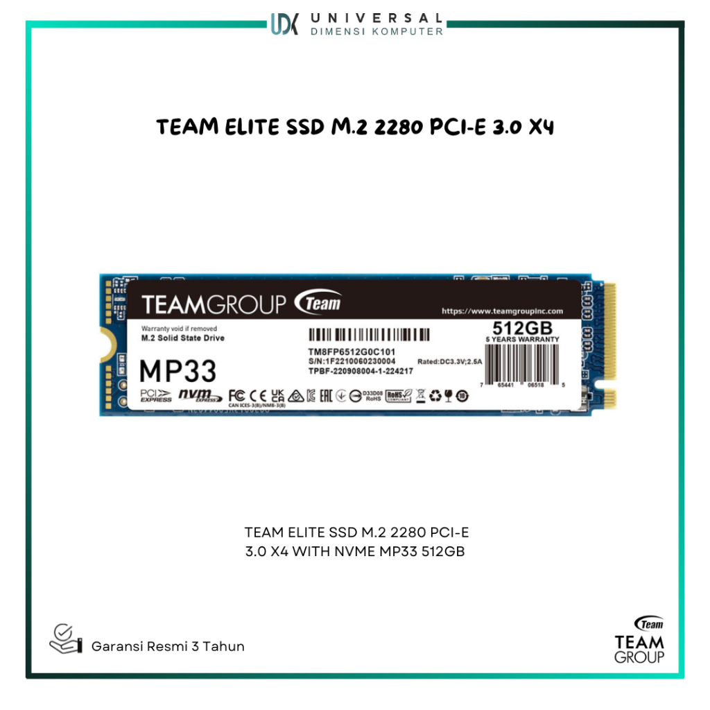 Jual TEAM ELITE SSD M.2 2280 PCI-E 3.0 X4 WITH NVME MP33 512GB | Shopee ...