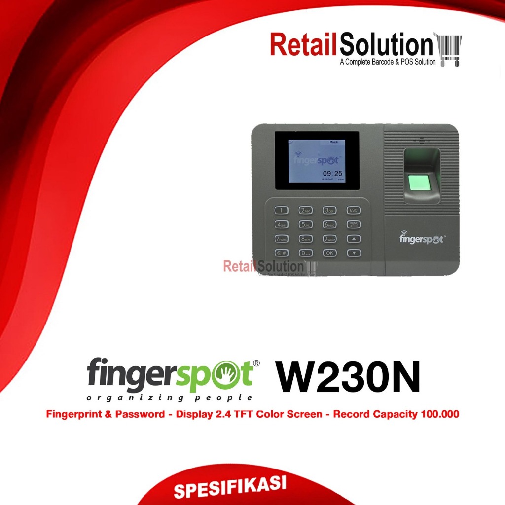 Jual Mesin Absensi Fingerprint WiFi LAN - Fingerspot Revo W230N / W-230N | Shopee Indonesia