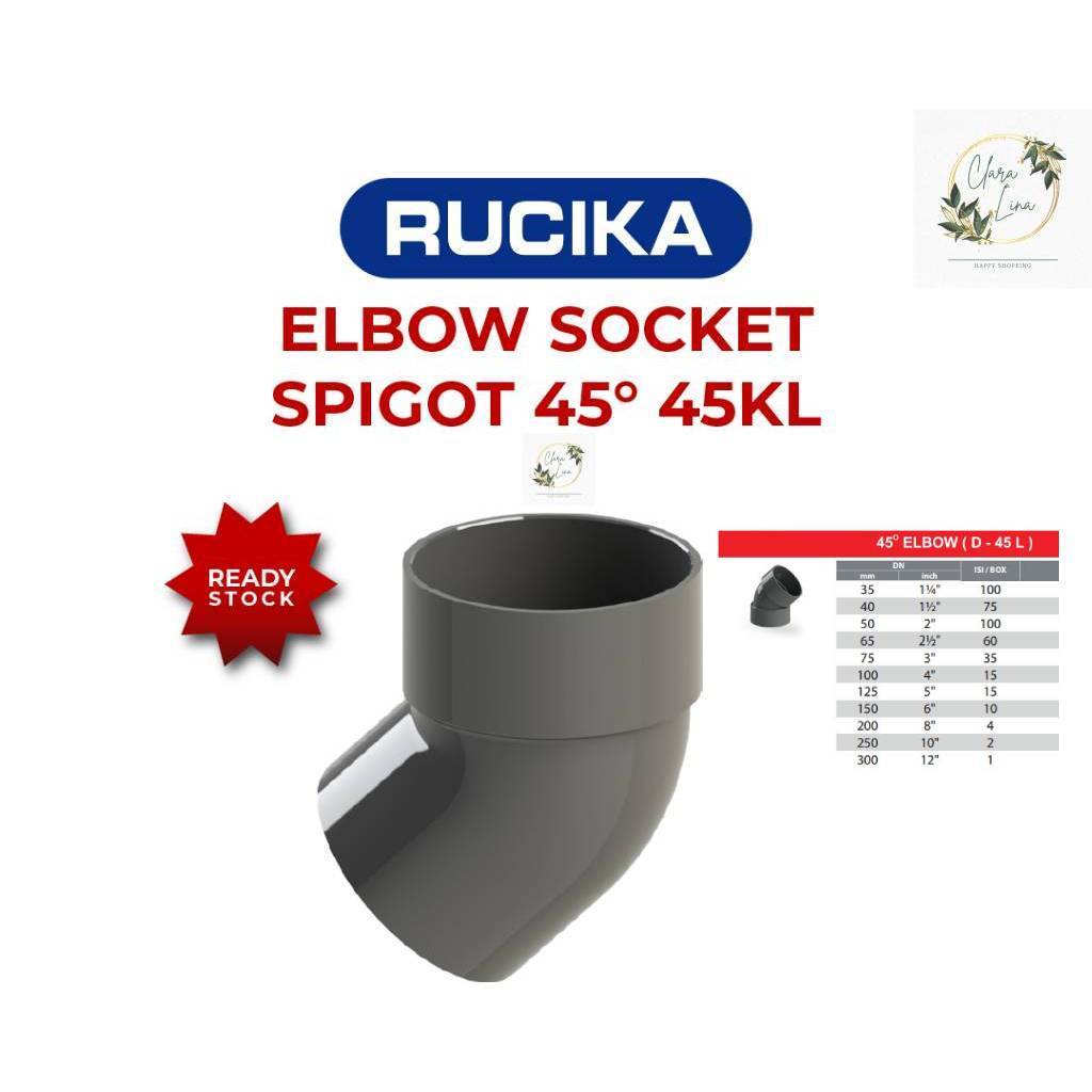 Jual Elbow Knee 8" inch PVC Rucika Spigot 45 Derajat D (TIPIS) | Shopee ...