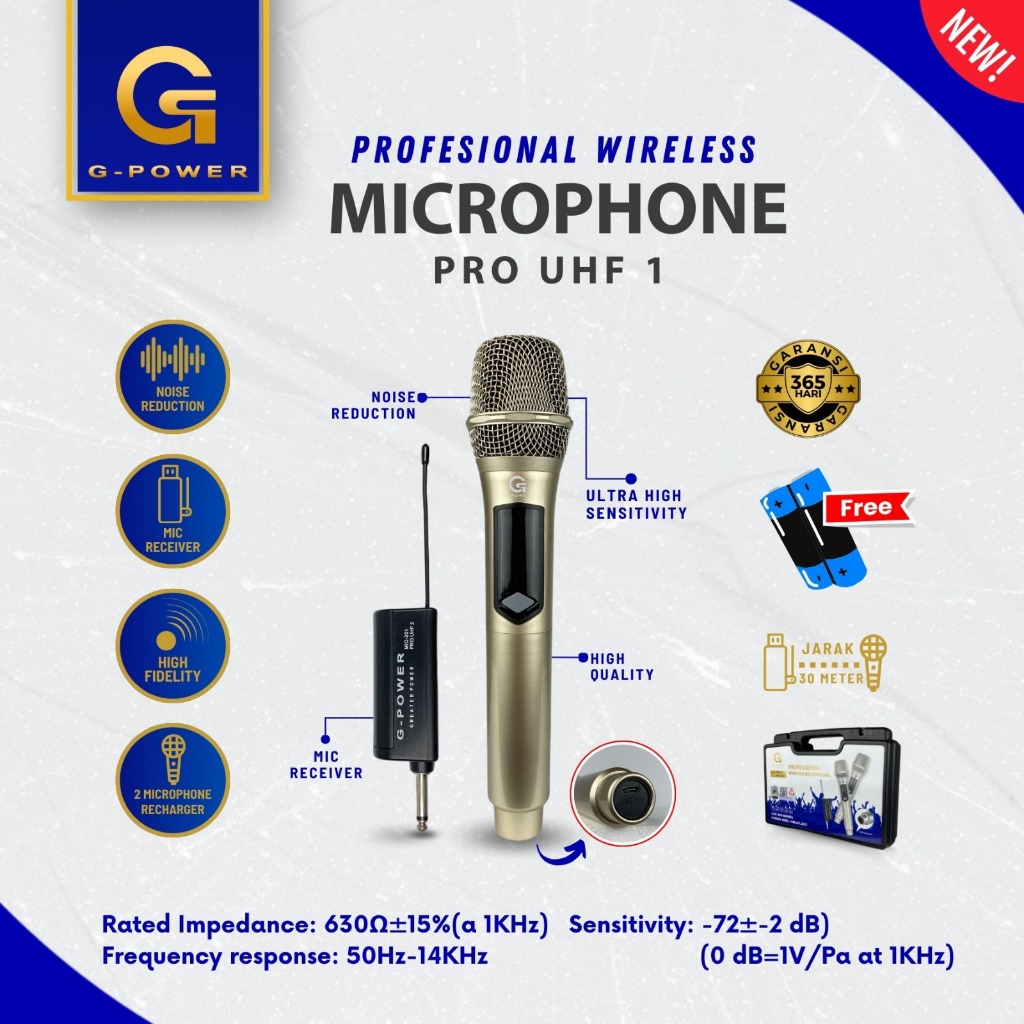 Jual G-POWER Mic/mikrophone Wireless Pro Uhf 1 Mic Professional Mic ...
