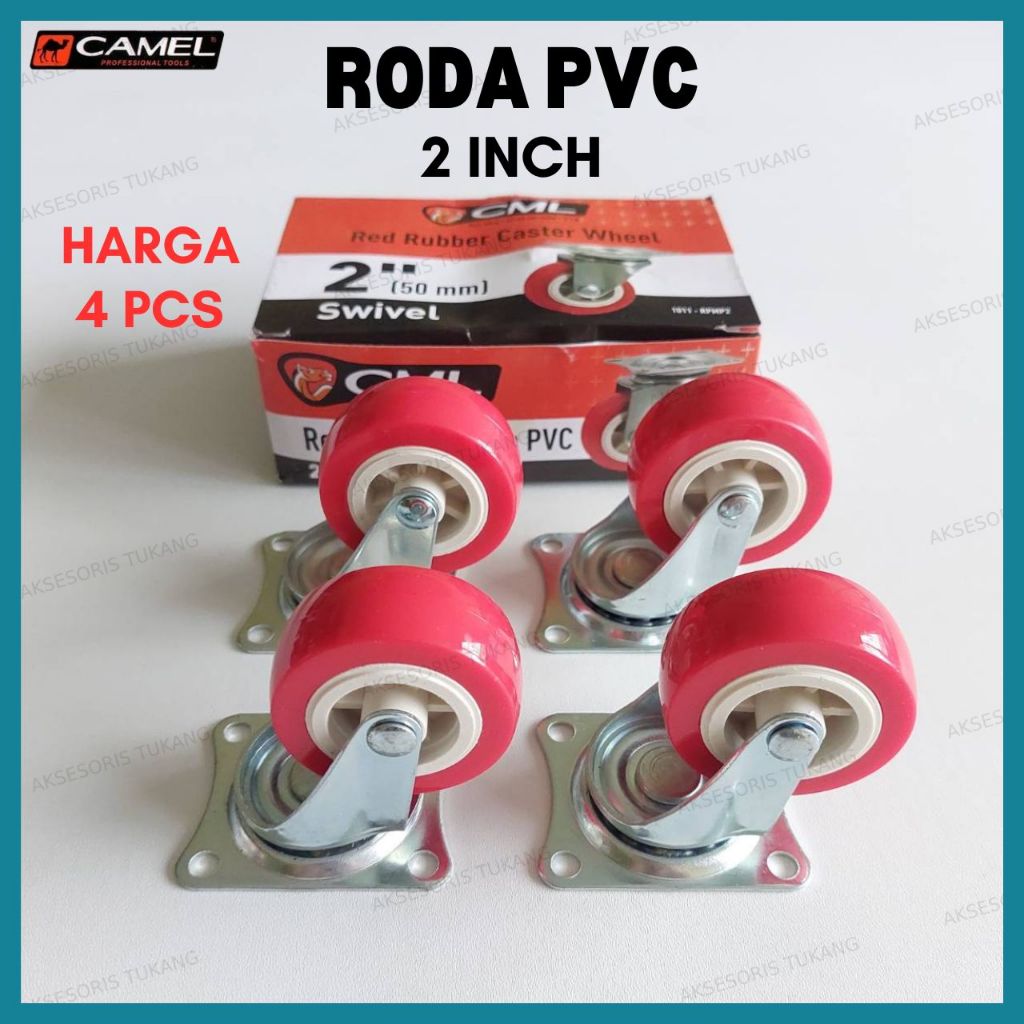 Jual Roda Caster Merah 2 Inch 1 Set 4 Pcs Roda Kastor PVC Gepeng Hidup ...