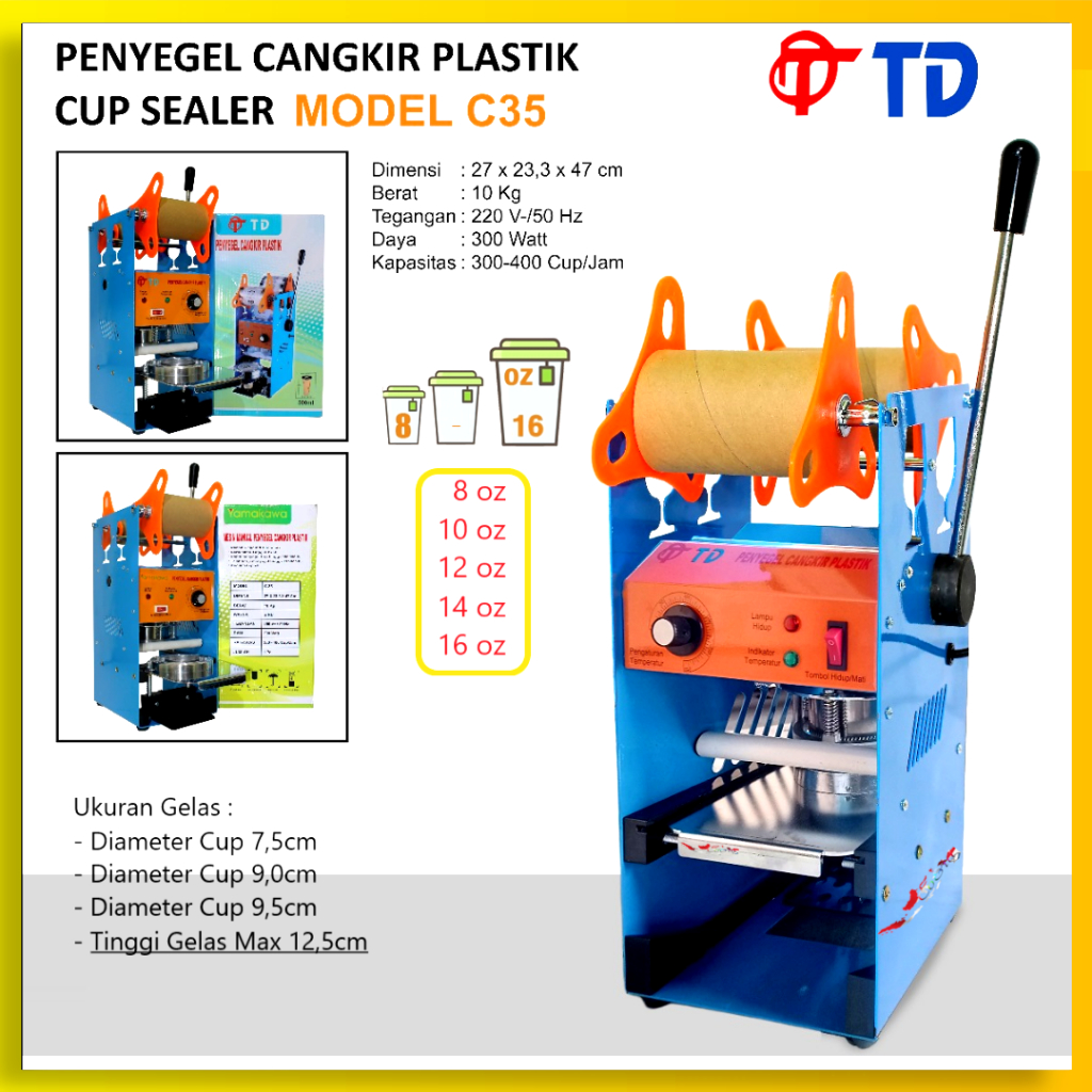 Jual Mesin Cup Sealer C35 Garansi Resmi Twindog Ukuran Cup 8 Oz - 16 Oz ...