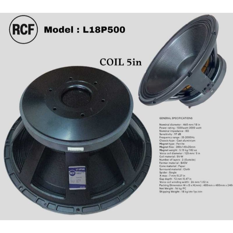 Jual Speaker 18 inch RCF P500 Rcf LF18 P500 Coil 5 inch | Shopee Indonesia