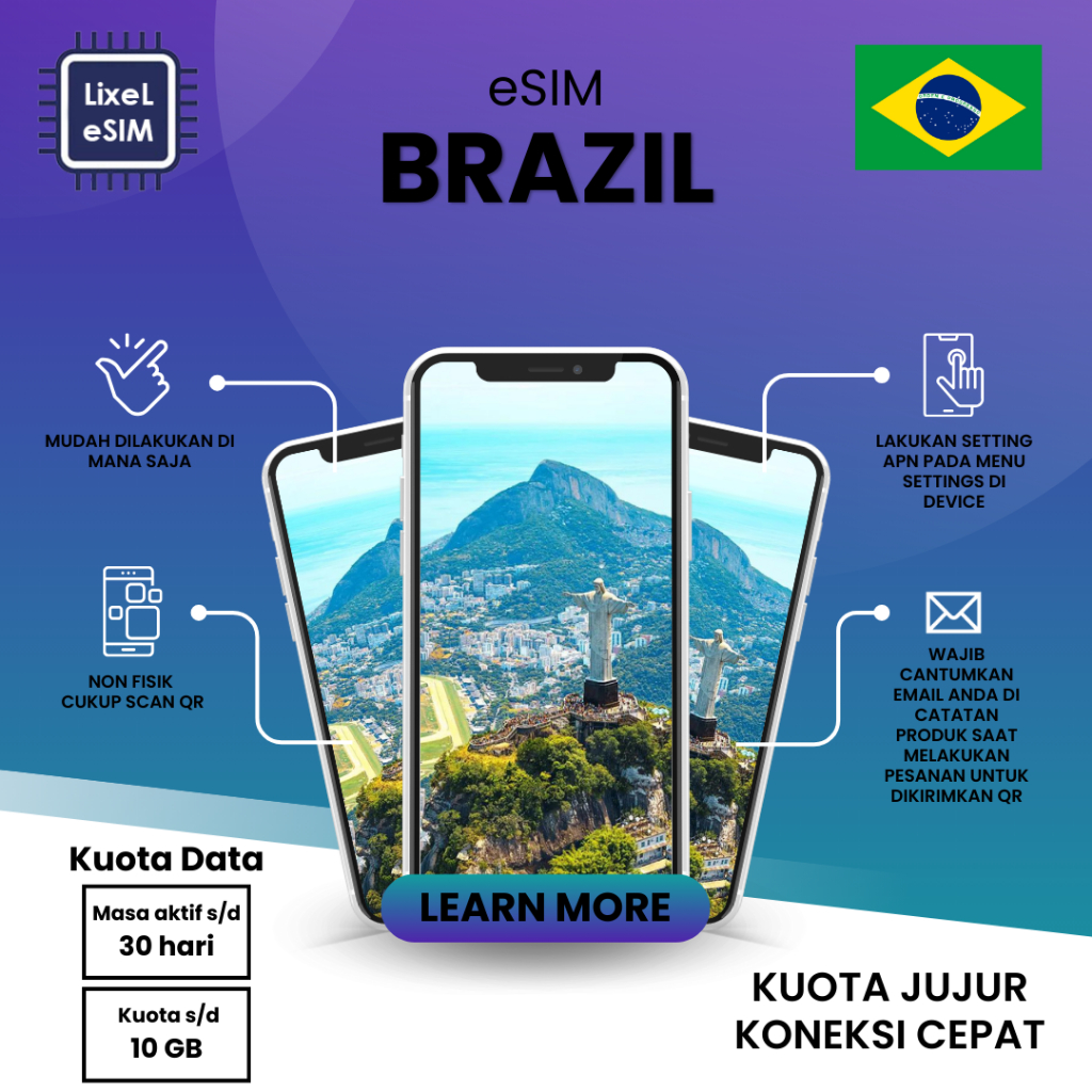 Jual eSIM Brazil Internet Kuota Data | Travel eSIM Brasil | Shopee Indonesia