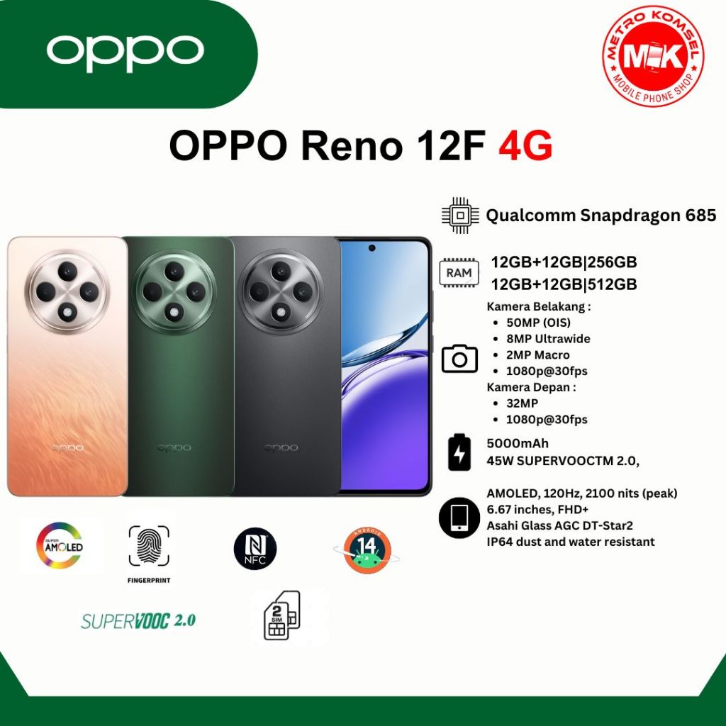 Jual Oppo Reno 12F 4G | Shopee Indonesia