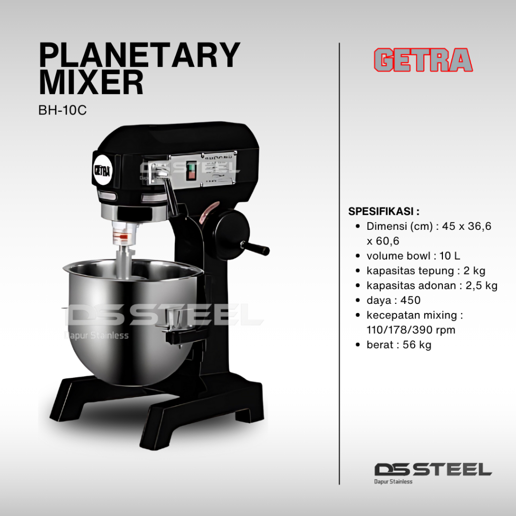 Jual GETRA Planetary Mixer BH-10C Black / Mixer Roti 10 Liter GETRA ...
