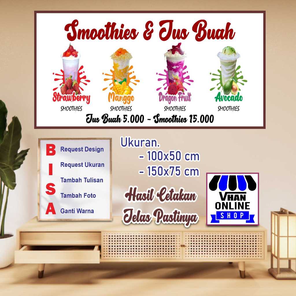 Jual Cetak Banner Spanduk Custom Smoothies dan Jus Buah Keren | Shopee ...