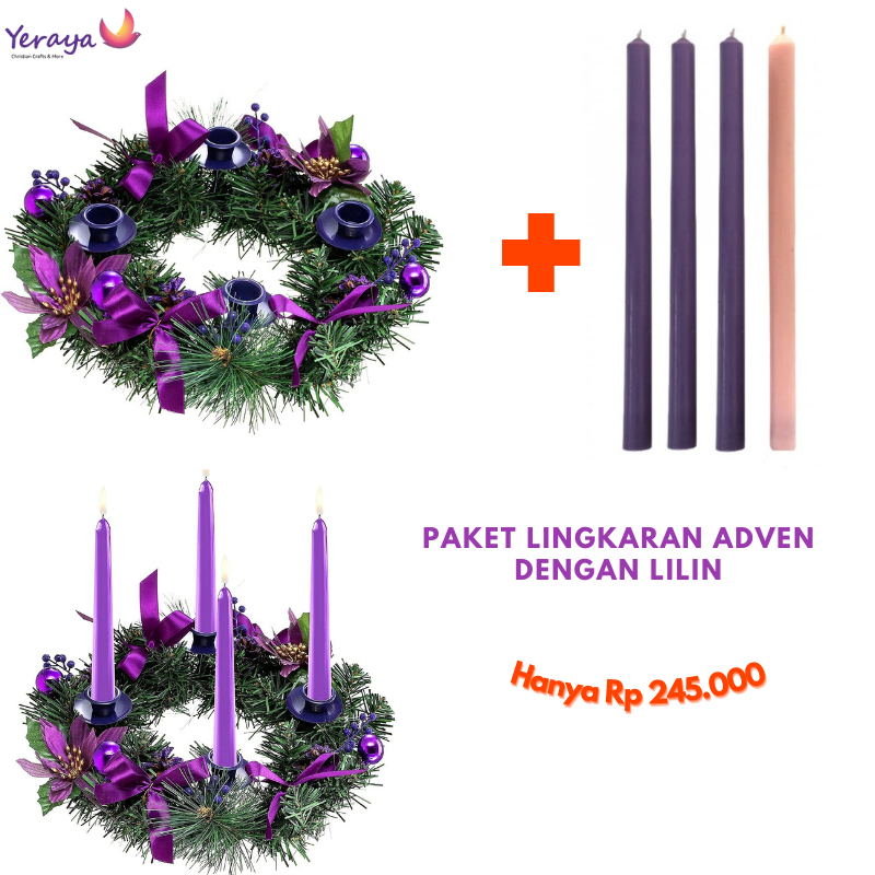 Jual Satu Paket Hiasan Krans Lingkaran Advent + 4 Lilin 30cm Tradional ...
