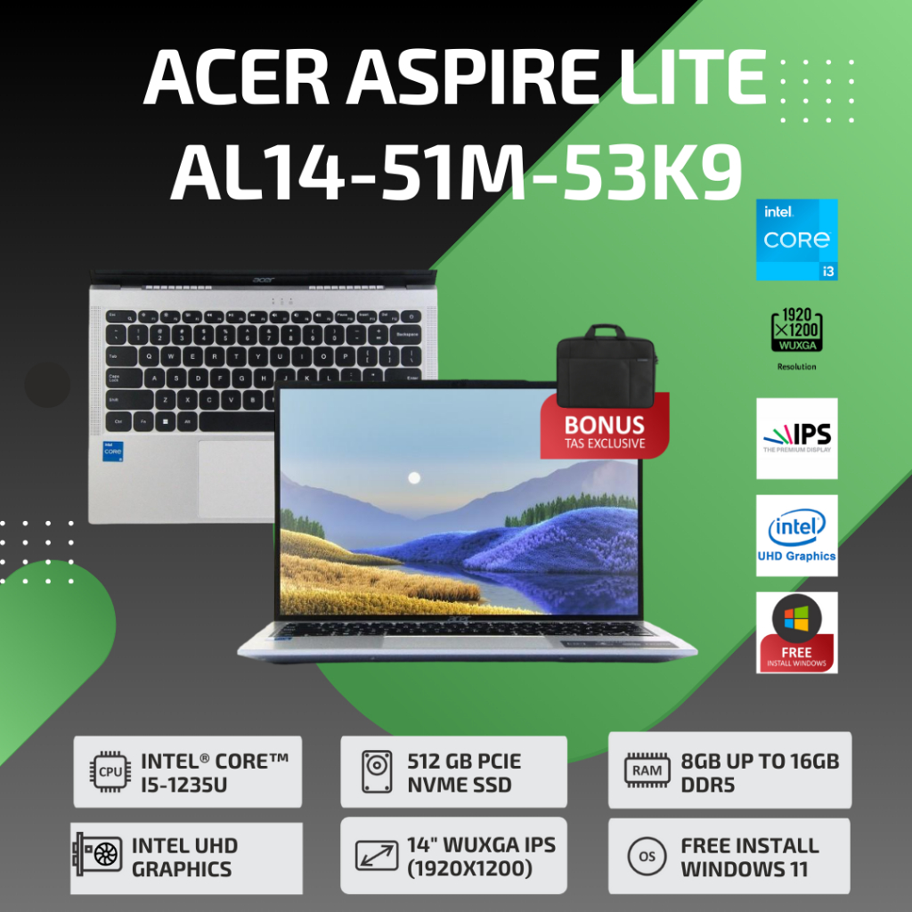 Jual Core i5 gen 12 / Acer Aspire Lite AL14-51M-53K9 / Intel UHD ...