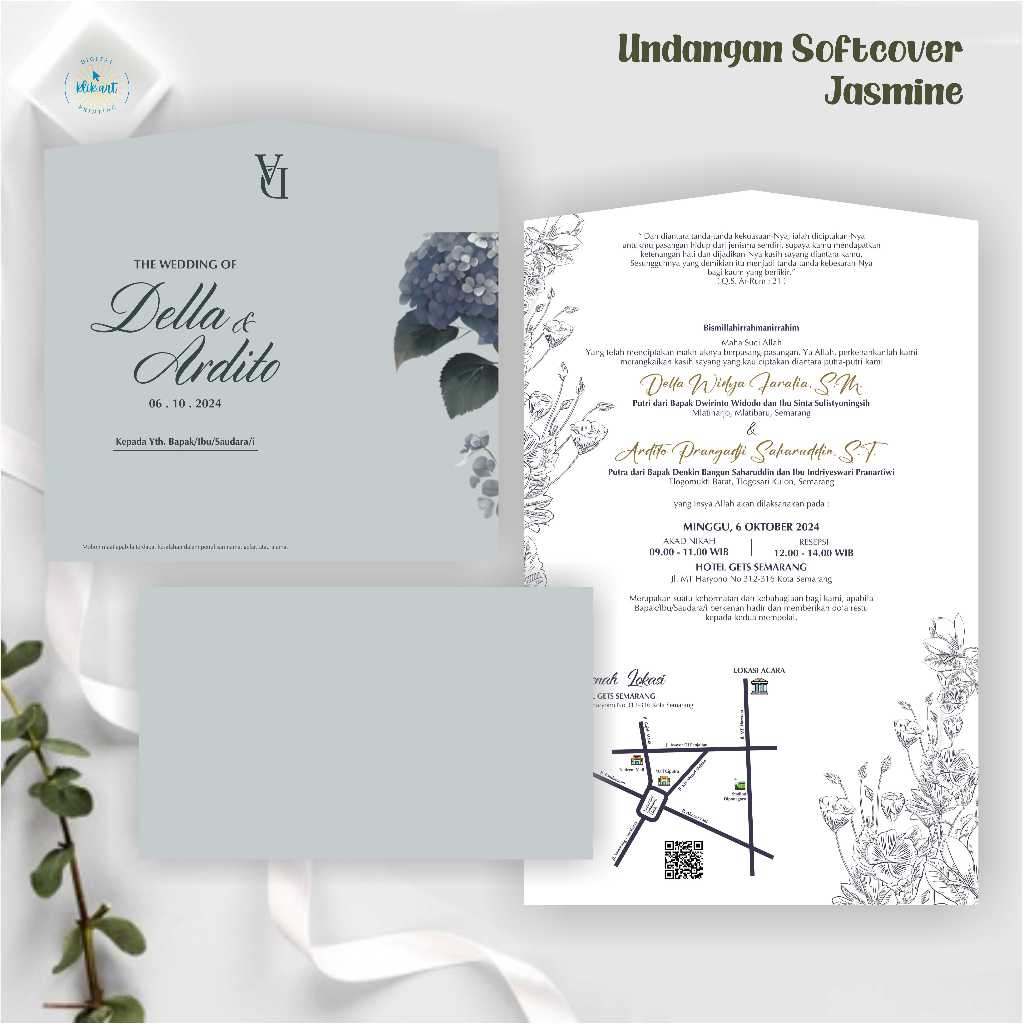 Jual Undangan Pernikahan Semi Amplop Elegan Lipat 3 Bahan Jasmine Free ...