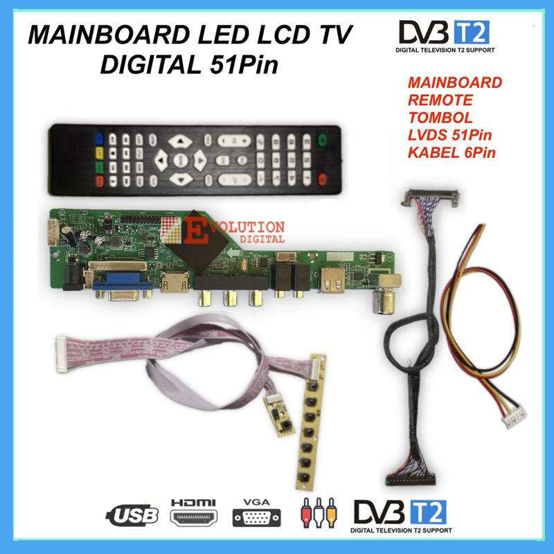 Jual Universal LED LCD Tv Board Digital- Paket Mainboard LVDS 51pin FHD ...