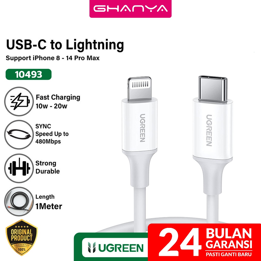 Jual UGREEN Kabel Data Lightning Mfi For iPhone 11 12 13 14 Type C to ...