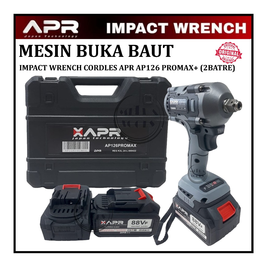 Jual APR Impact Wrench 1000nm AP126 PROMAX+ 2 BATERAI / Mesin Buka Baut ...