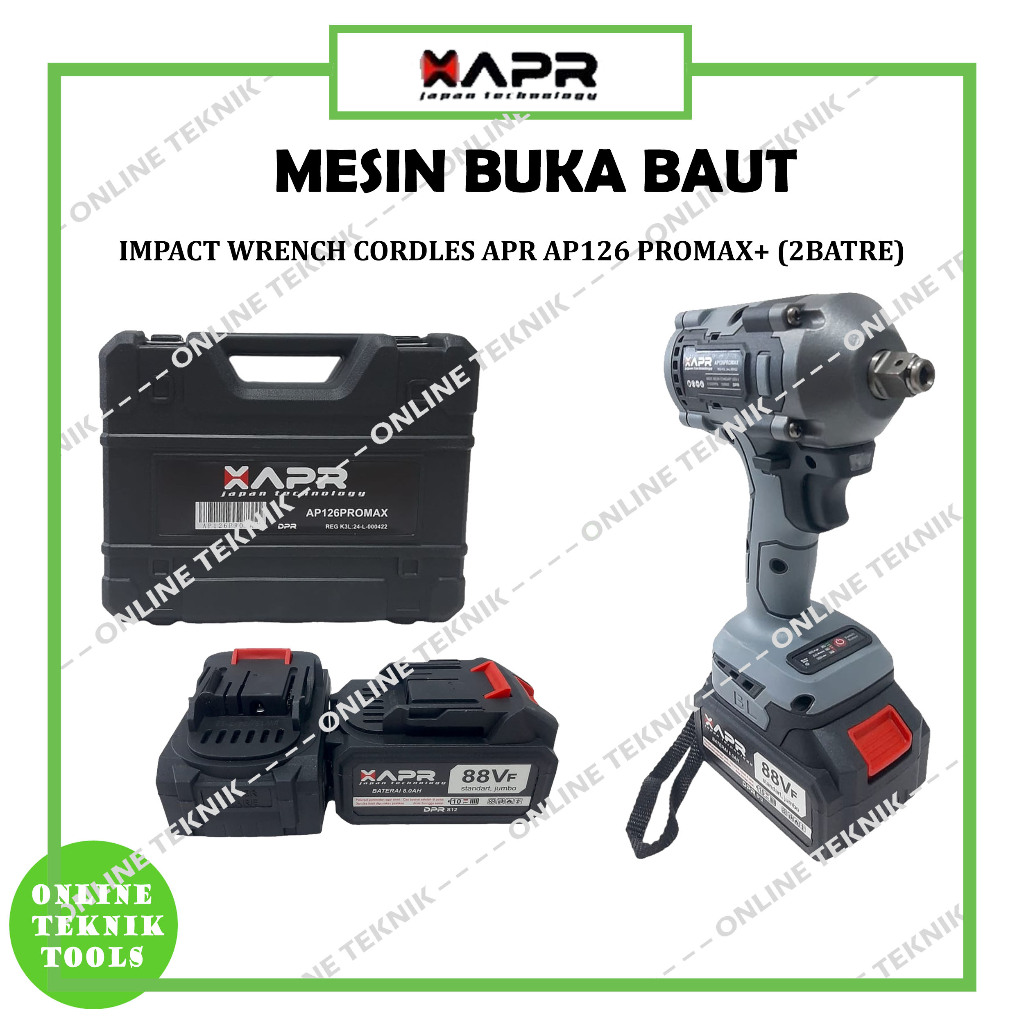 Jual APR Impact Wrench 1000nm AP126 PROMAX+ 2 BATERAI / Mesin Buka Baut ...