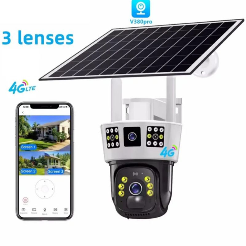 Jual New Camera CCTV SIM-card 4G Solar Panel TIGA lensa / TIGA Layar ...