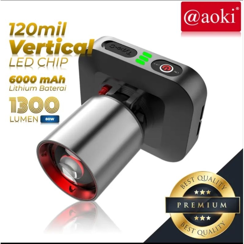 Jual SENTER KEPALA LED ZOOM LASER 80W AOKI AK-3695A - CAHAYA TERANG - 1300 LUMEN - JARAK JAUH ...