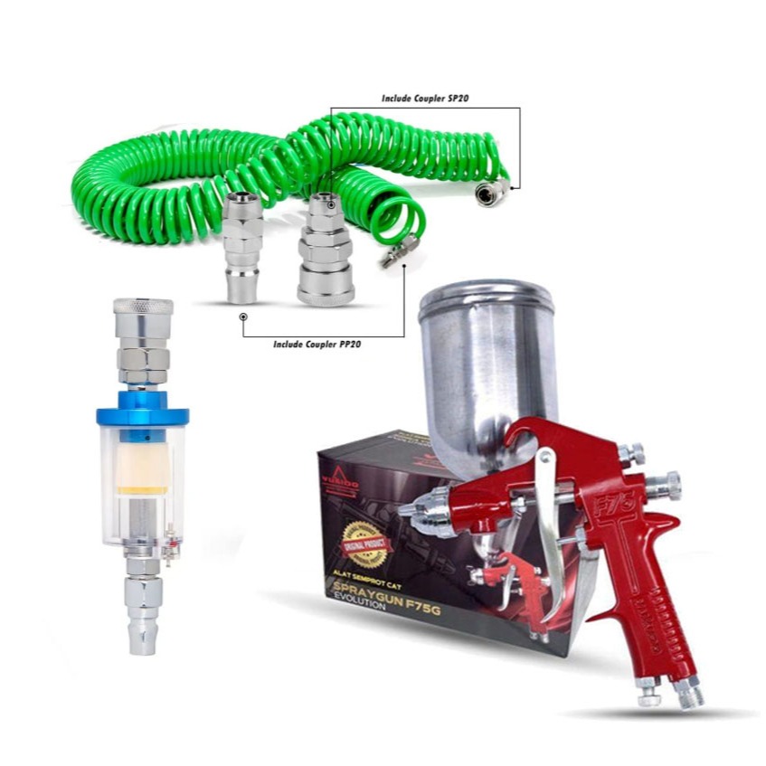 Jual NEW Paket tukang cat - Spray Gun F75 Tabung Atas + Selang 4.5m-12m ...