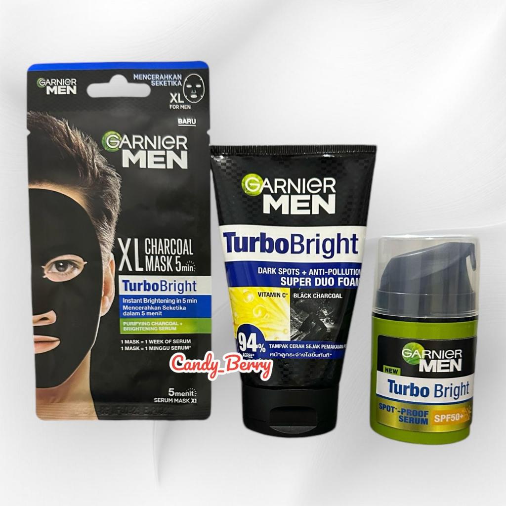 Jual PAKET HEMAT GARNIER MEN TURBO BRIGHT Serum + Super Duo Foam + Charcoal Mask Brightening Kit ...