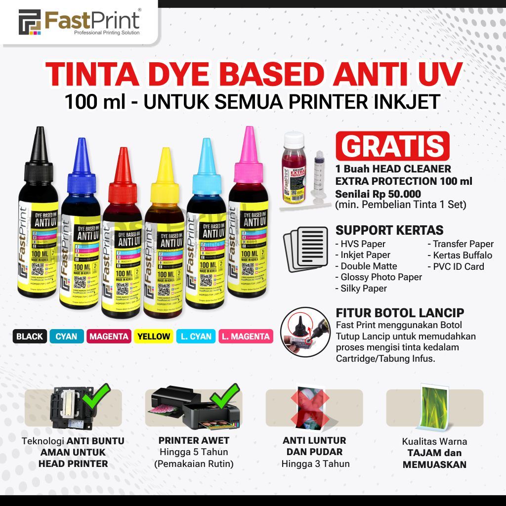 Jual Tinta Dye Based Anti UV 100ML Printer Epson | Shopee Indonesia