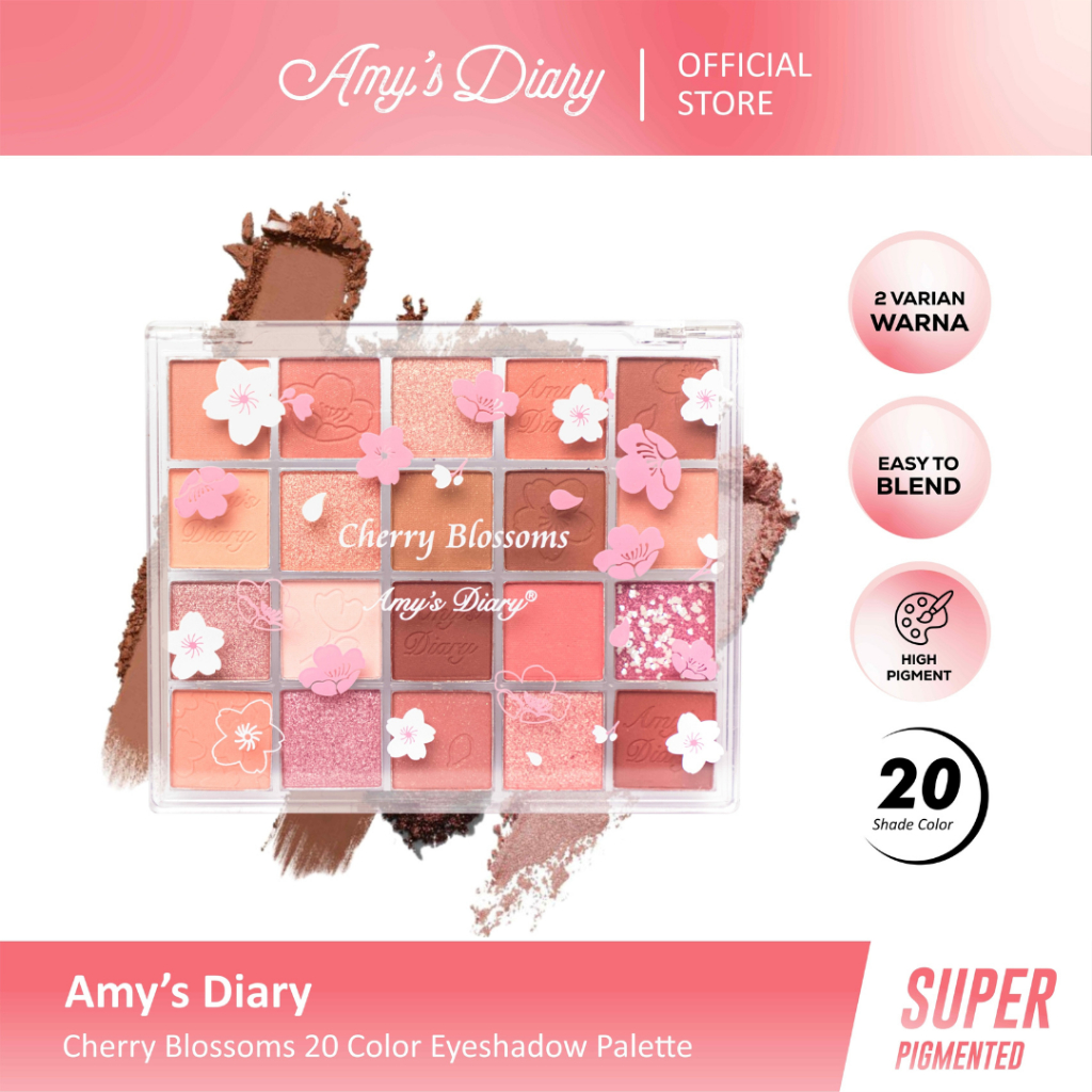 Jual [BPOM] AMY'S DIARY Cherry Blossoms 20 Color Eyeshadow Pallate Matte Glitter Shimmer ...