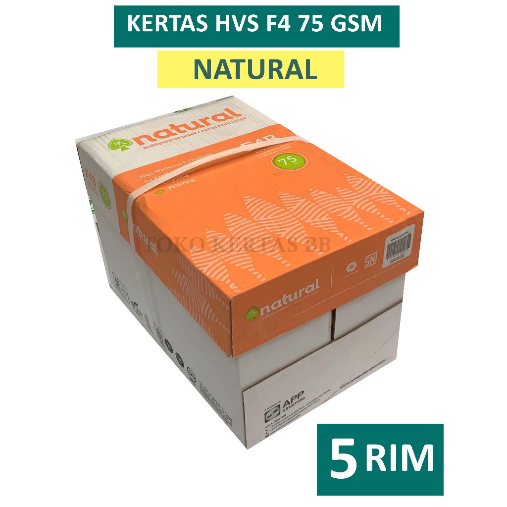 Jual KERTAS HVS NATURAL 75 GSM UKURAN F4 1 BOX / 5 RIM | Shopee Indonesia