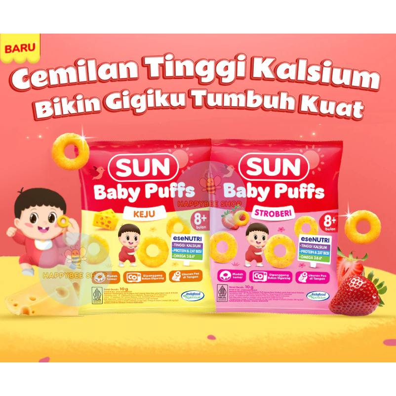 Jual SUN Baby Puffs | Cemilan Bayi Puffs Rasa Keju dan Rasa Stroberi ...