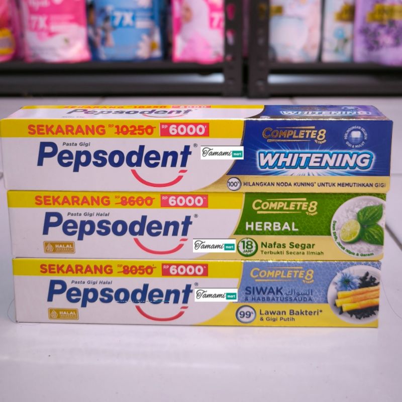 Jual Pepsodent 65gr kemasan 6000 an whitening siwak herbal pasta gigi ...