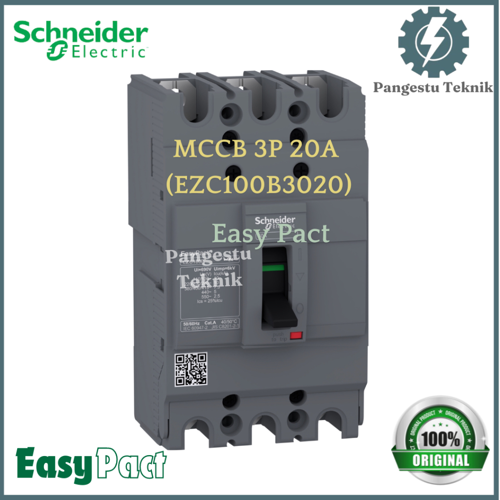 Jual MCCB EASYPACT 3P 20A / EZC100B3020 / 3 Phase 20A / BREAKER ...