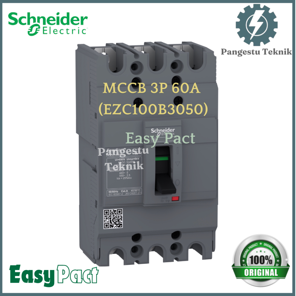 Jual MCCB EASYPACT 3P 60A / EZC100B3060 / 3 Phase 60A / BREAKER SCHNEIDER (100% ORI) | Shopee ...
