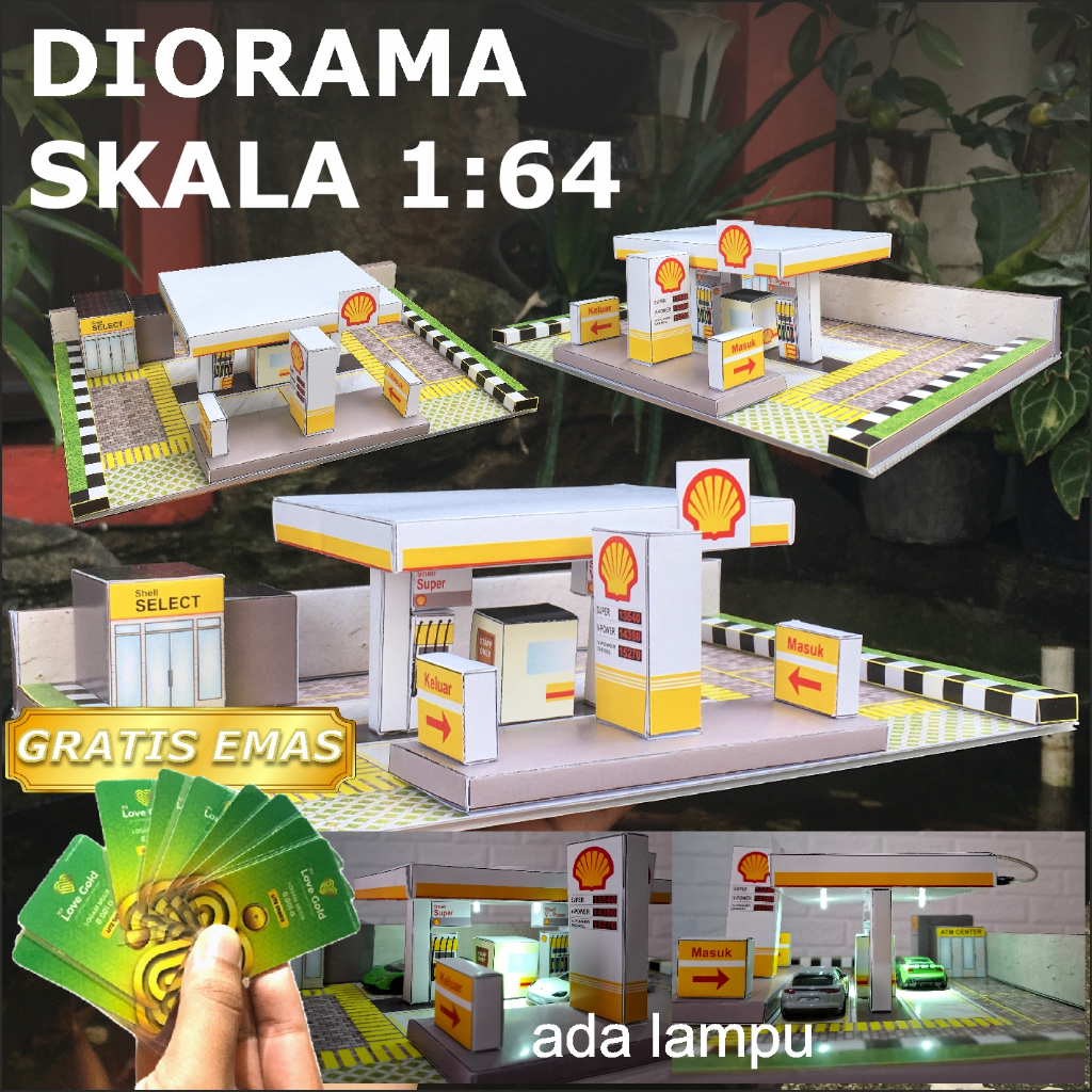 Jual (ADA LAMPU) Diorama SPBU Pom Bensin Shell Hotwheels Tomica Skala ...