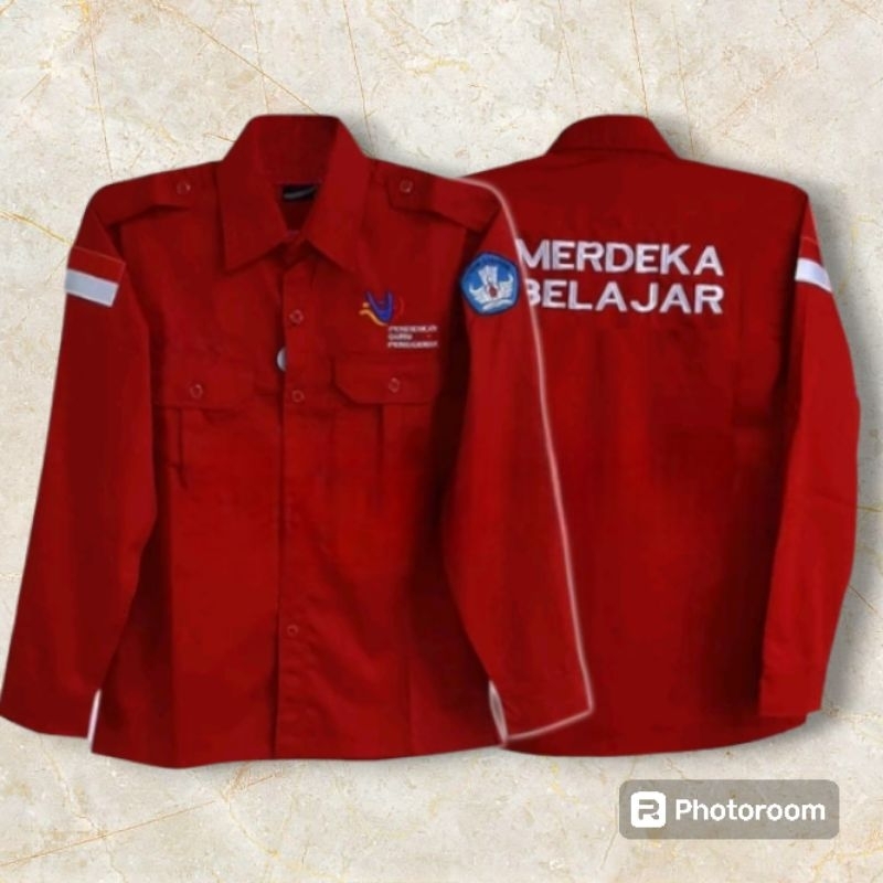 Jual Kemeja MERDEKA BELAJAR Baju Guru Penggerak Marun Lengan Panjang ...