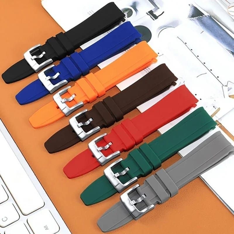 Jual Curved End Rubber Strap Soft Silicone Diver Strap 18mm 20mm 22mm ...