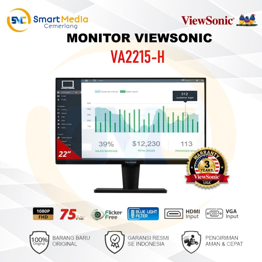 Jual Monitor LED 22" ViewSonic VA2215-H 100Hz 1ms FreeSync VGA HDMI | Shopee Indonesia