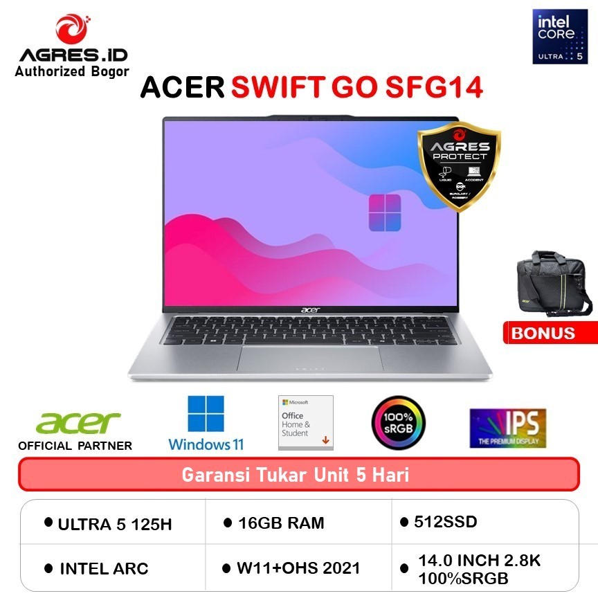 Jual ACER SWIFT GO SFG14 ULTRA 5 125H RAM 16GB 512GB SSD WIN 11+OHS 14 ...