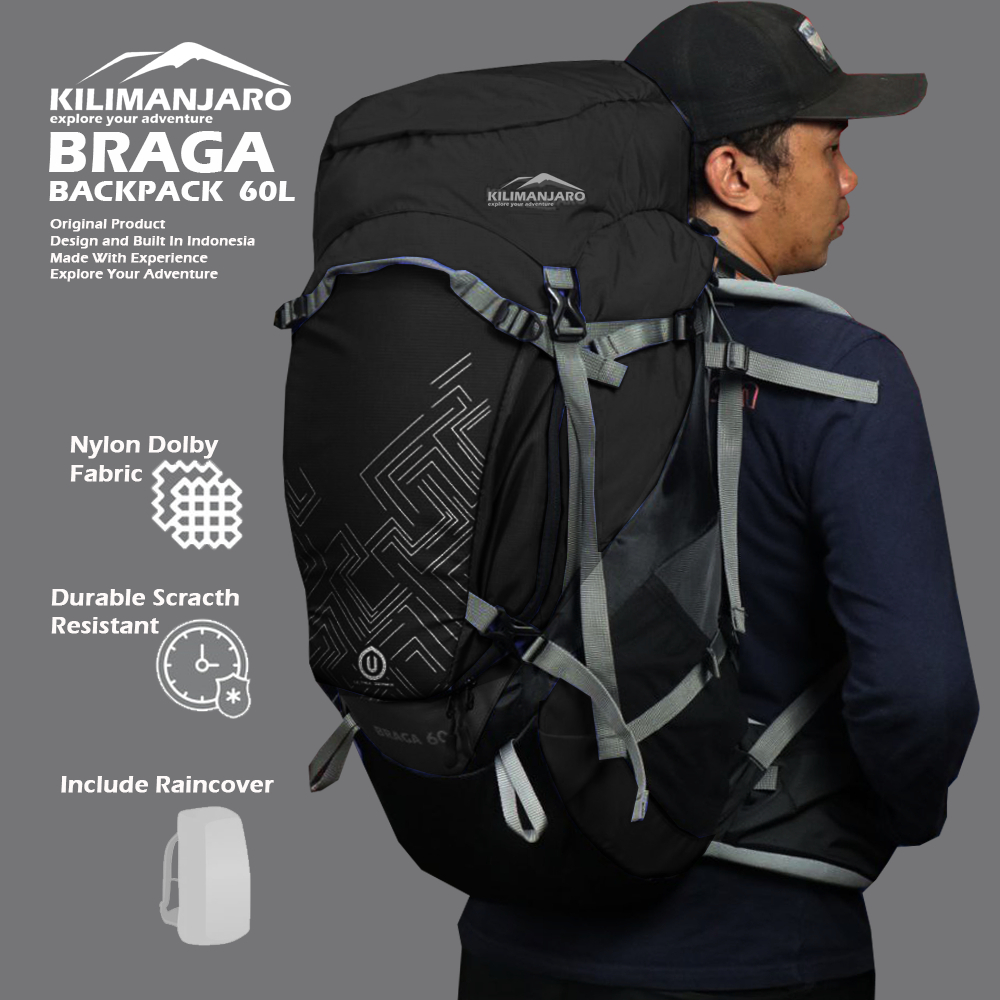 Jual Tas Gunung Carrier Braga 60L Dapat Raincover Original Kilimanjaro ...