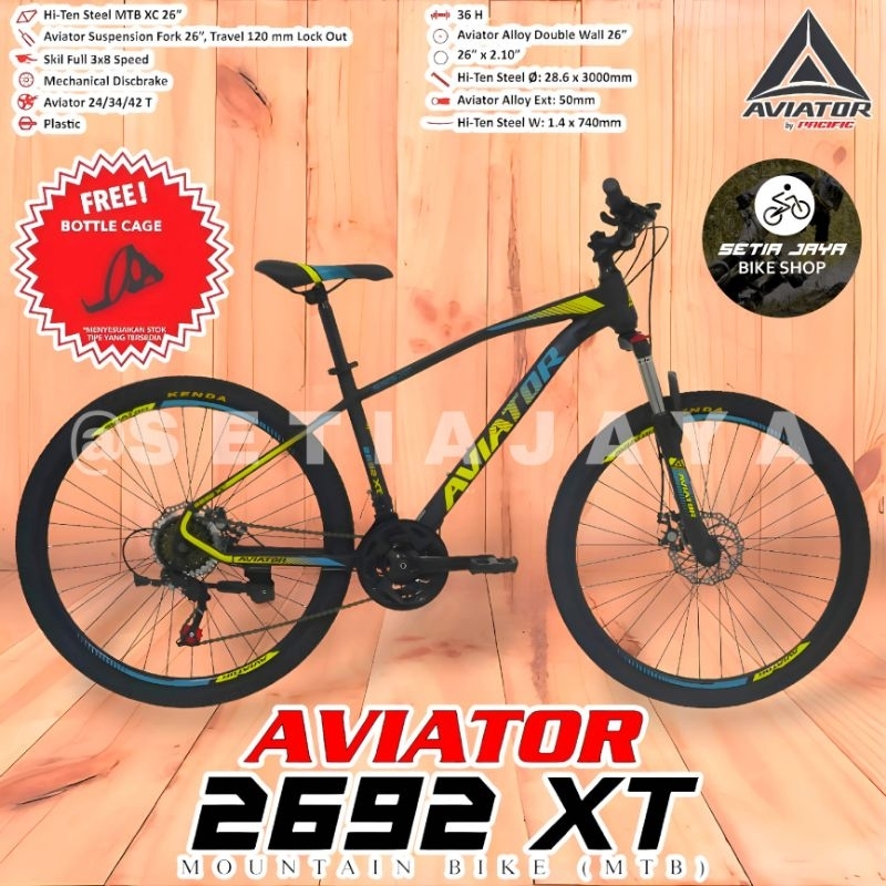 Jual Sepeda Gunung MTB 26 Inch AVIATOR 2692 XT Steel 3x8 Speed Rem ...