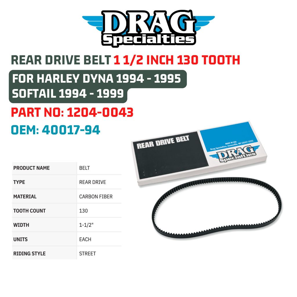 Jual REAR DRIVE BELT 1 1/2 INCH 130 TOOTH FOR HARLEY DYNA 1994 - 1995 ...