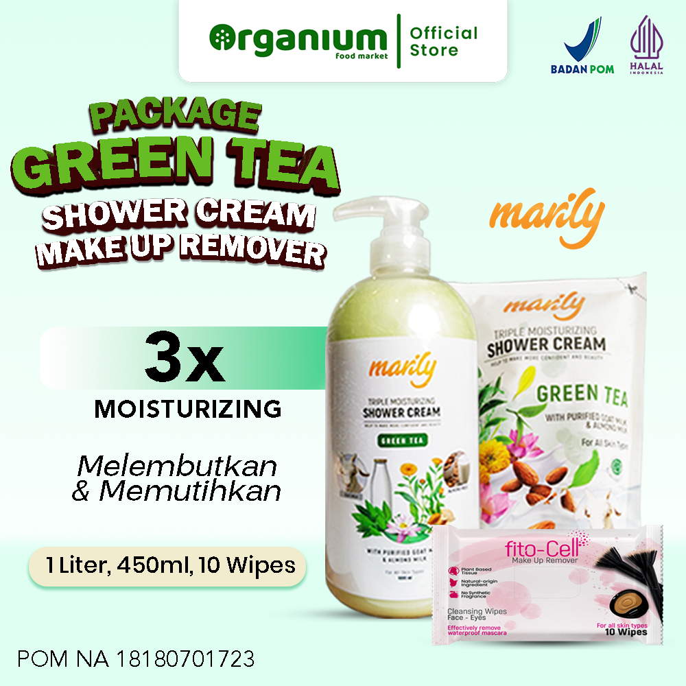 Jual Paket Marily Shower gell, Sabun Mandi Cair 450ml+1L Green tea, dan ...