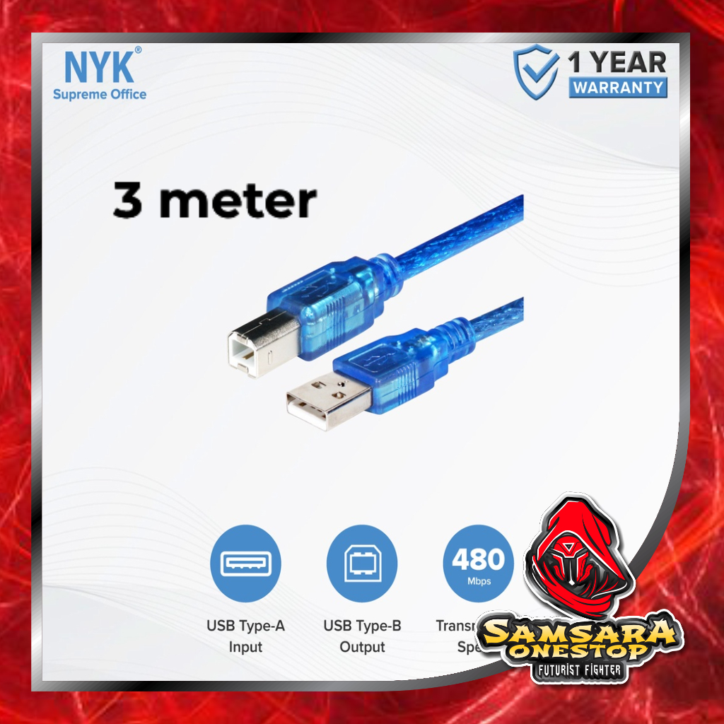 Jual Kabel USB Printer NYK 3m High Speed transparan | Shopee Indonesia