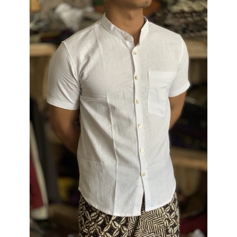 Jual Baju Koko Linen Slub | Baju Putih | Pakaian Adat Bali | Shopee ...