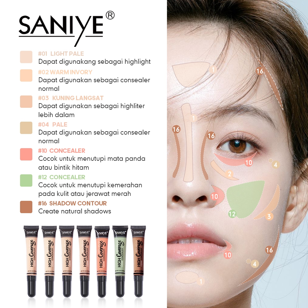 Jual SANIYE Full Coverage Concealer Waterproof Wajah Color Corrector ...