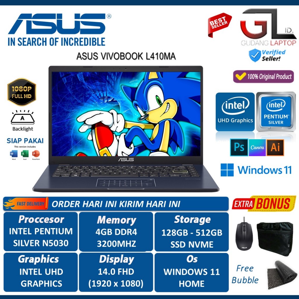 Jual Laptop Asus Vivobook L410MA Intel Pentium Silver N5030 4GB 512GB ...
