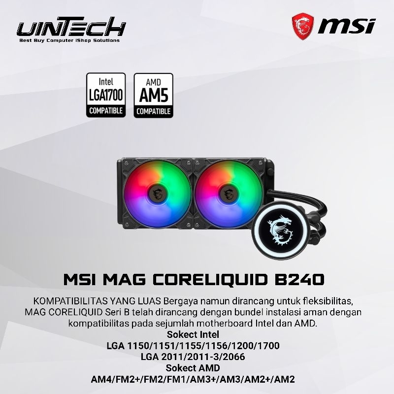 Jual MSI MAG CORELIQUID B240 Liquid CPU Cooler Liquid Cooling 240mm ...