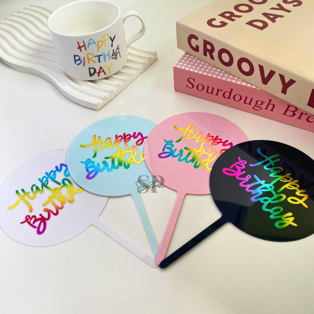 Jual CAKE TOPPER HAPPY BIRTHDAY BULAT AKRILIK 05 / HIASAN KUE HBD BULAT ...
