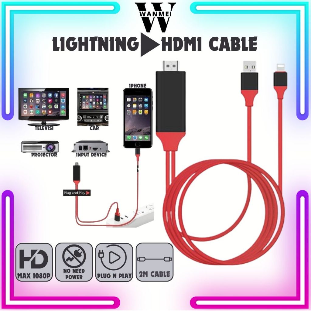 Jual WM Kabel Lightning To HDMI Konektor Layar Besar Hingga 2K Pada ...