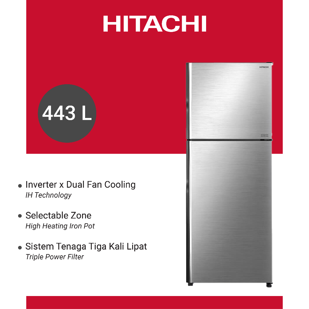 Jual HITACHI Kulkas 2 Pintu Stylish Line 443L Brilliant Silver R-VX48PGD9 | Shopee Indonesia