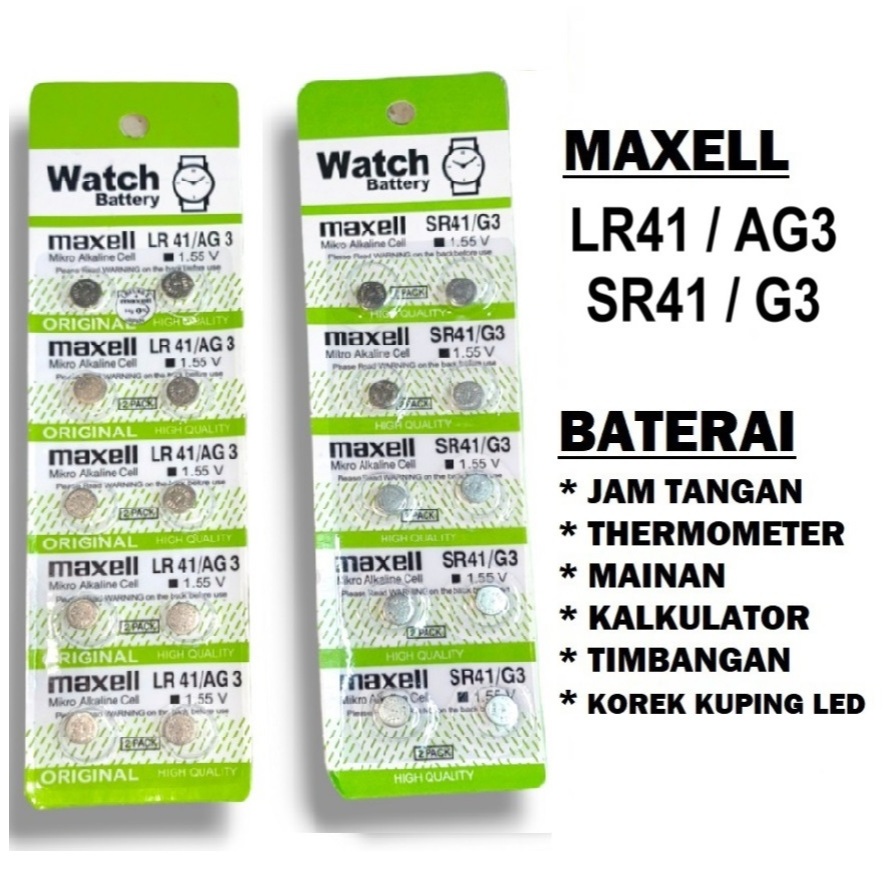 Jual Baterai Jam Model Kancing MAXELL Watch Battery Button Cell LR41 AG3 192 L736 392 SR736 V36A ...
