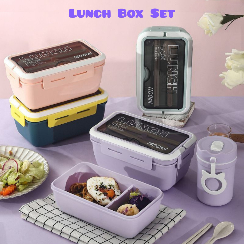 Jual Lunch Box Set 1100ml Tempat Bekal Anak Set Lunch Box Gagang Tempat ...