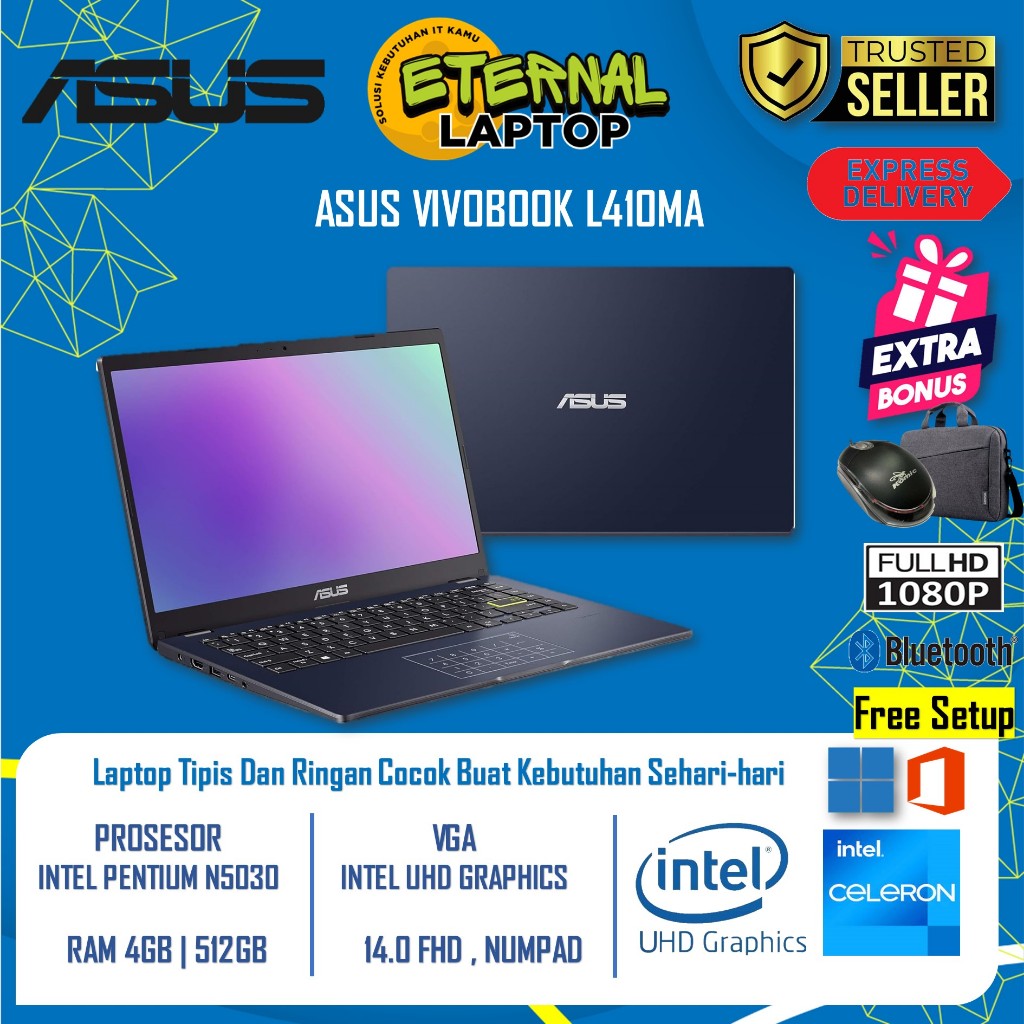 Jual ASUS Vivobook L410MA Terbaru Intel Pentium N5030 Ram 4GB 512GB SSD ...